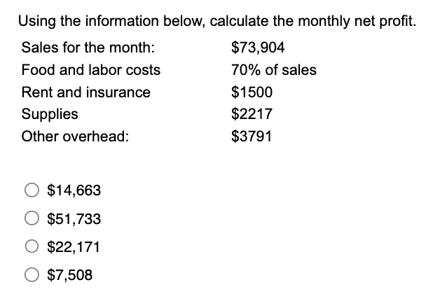 Solved Using the information below, calculate the monthly | Chegg.com