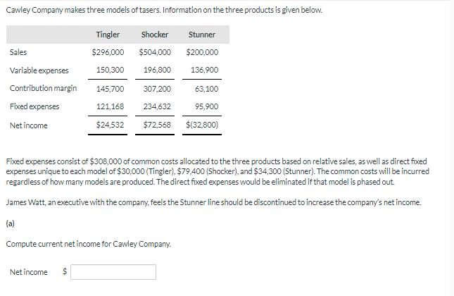 Solved Cawley Company makes three models of tasers. | Chegg.com