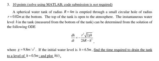 Solved 3 10 Points Solve Using Matlab Code Submission Is 1181