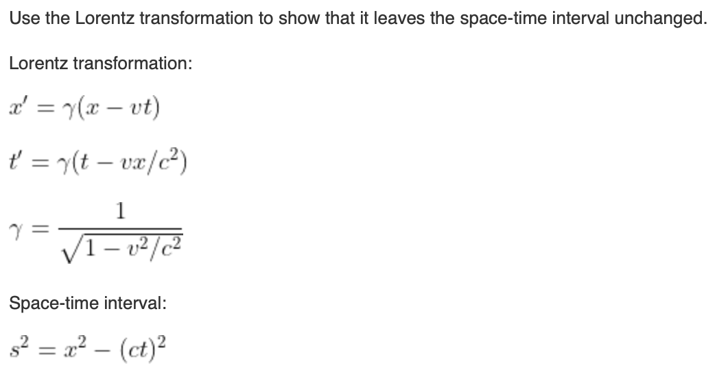 Solved Use the Lorentz transformation to show that it leaves | Chegg.com