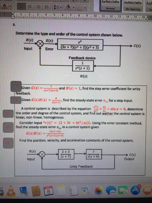 Solved Determine the type and order of the control system | Chegg.com