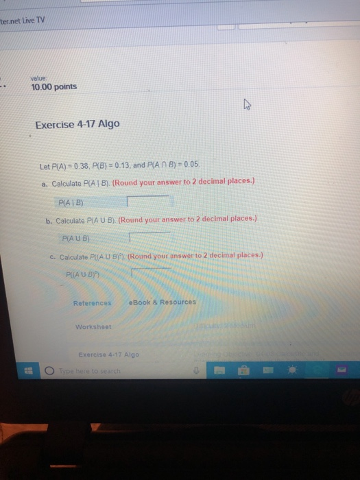 Solved ter.net Live TV value: 10.00 points Exercise 4-17 | Chegg.com Solved ter.net Live TV value: 10.00 points Exercise 4-17 | Chegg.com