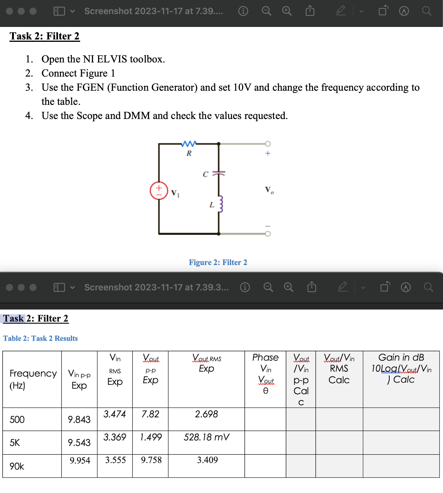 Task 2: Filter 2Open the NI ELVIS toolbox.Apparatus1. | Chegg.com