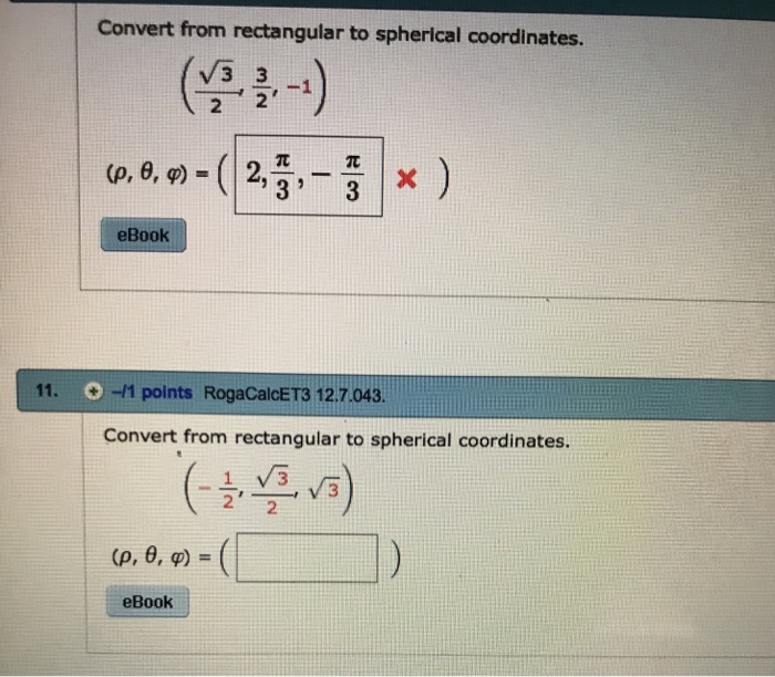 Solved Convert from rectangular to spherical coordinates. V3 | Chegg.com