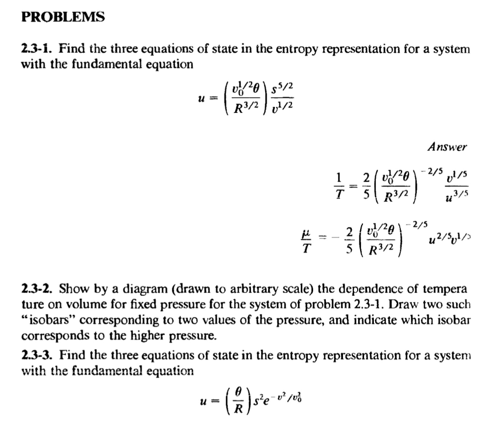 PROBLEMS 2.3-i. Find the three equations of state in | Chegg.com