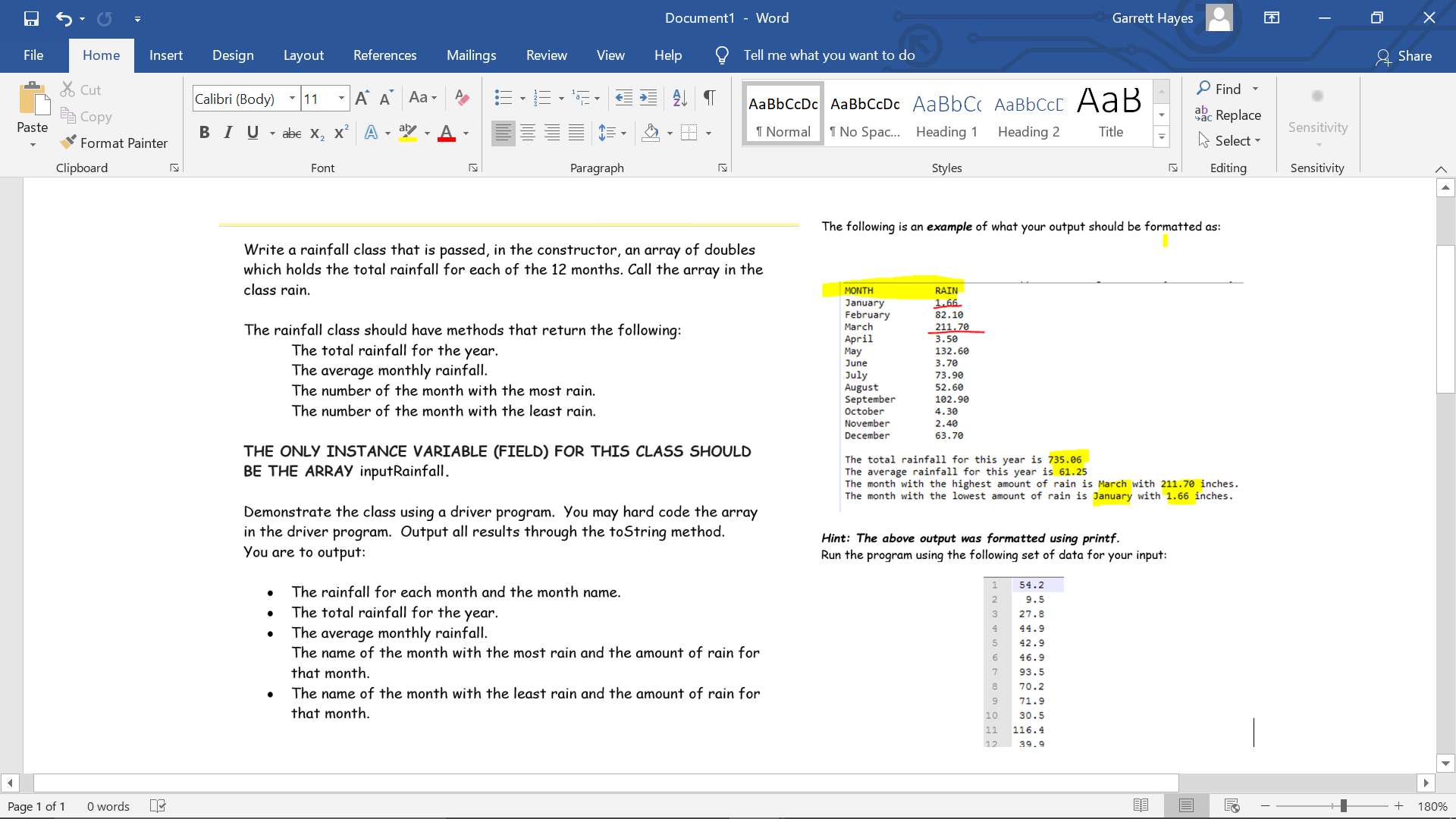Solved Document1 - Word Garrett Hayes - Х File Home Insert | Chegg.com