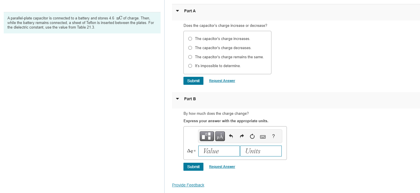 Solved A parallel-plate capacitor is connected to a battery | Chegg.com