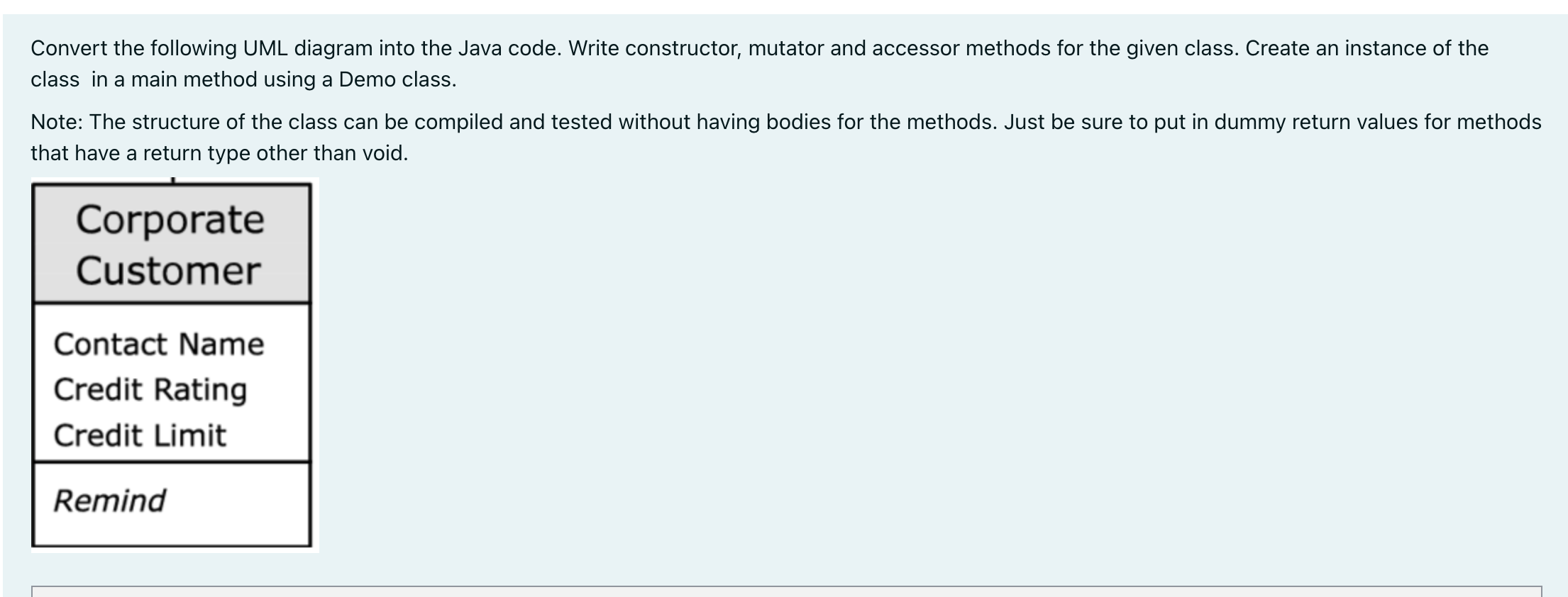 Solved Convert the following UML diagram into the Java code. | Chegg.com