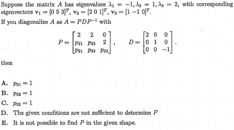 Solved Suppose the matrix A has eigenvalues λ1=−1,λ2=1,λ3=2, | Chegg.com