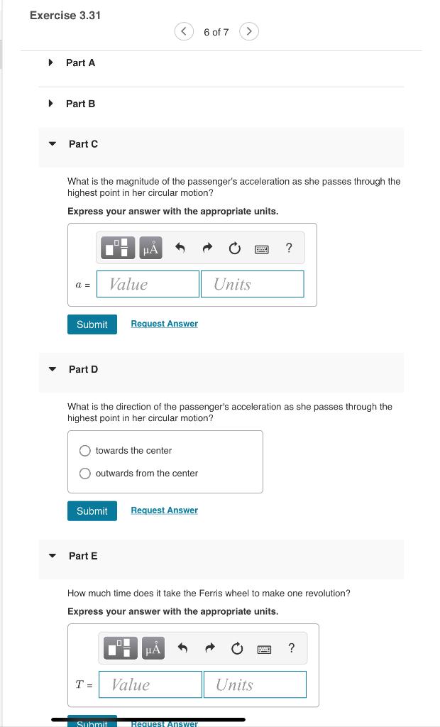 Solved 6 of 7 A Ferris wheel with radius R=15.0 m is turning | Chegg.com