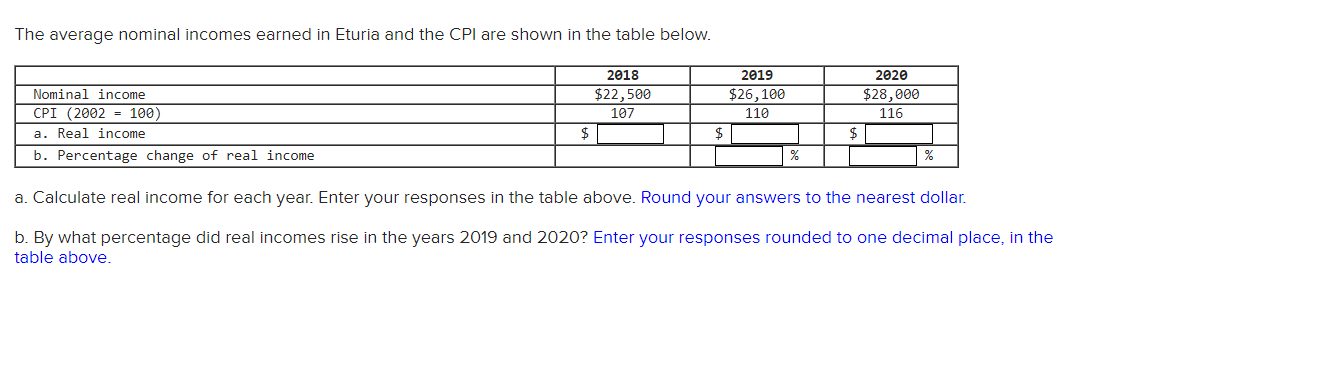 Solved The average nominal incomes earned in Eturia and the | Chegg.com