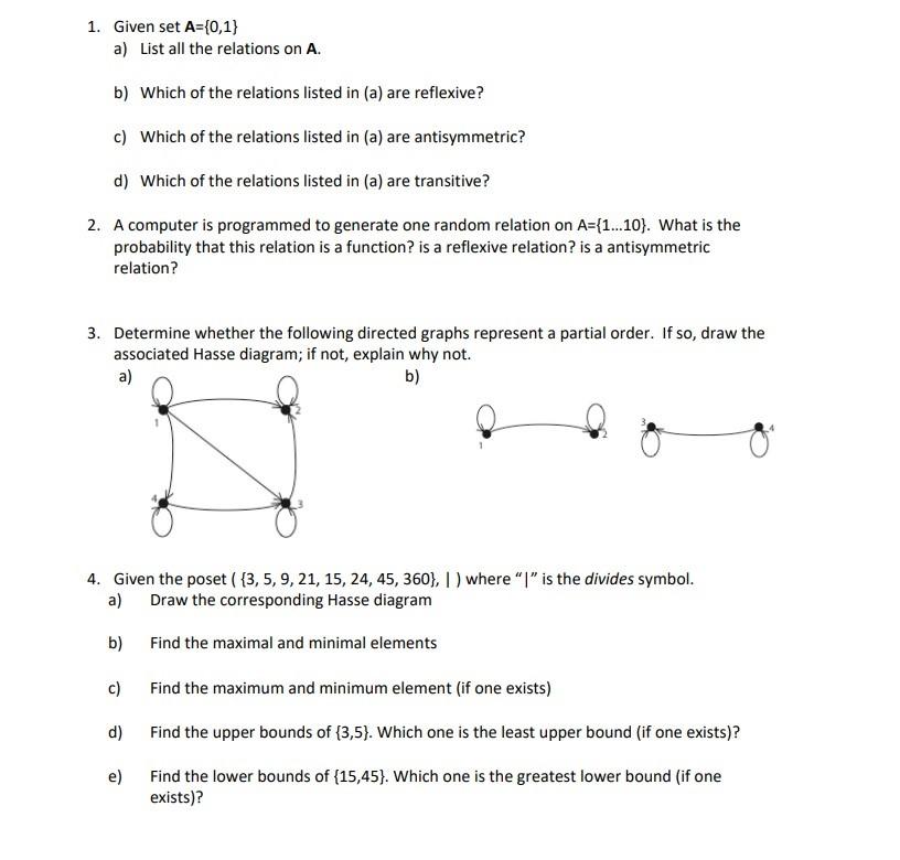 1 Given Set A {0 1} A List All The Relations On A
