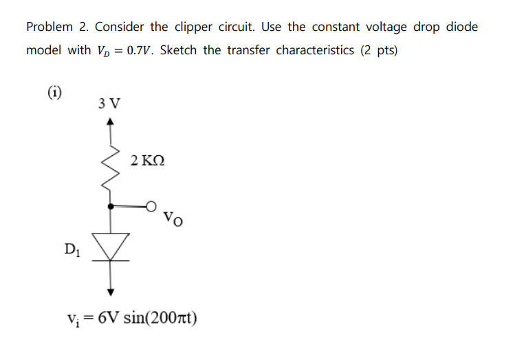 Solved Problem 2. Consider the clipper circuit. Use the | Chegg.com