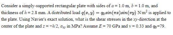 Solved Consider a simply-supported rectangular plate with | Chegg.com