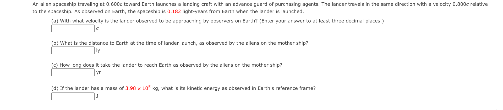 Solved to the spaceship. As observed on Earth, the spaceship | Chegg.com