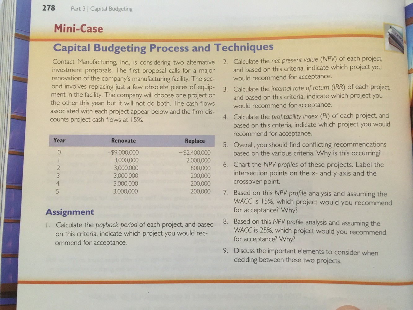 Solved 278 Part 3 | Capital Budgeting Mini-Case Capital | Chegg.com