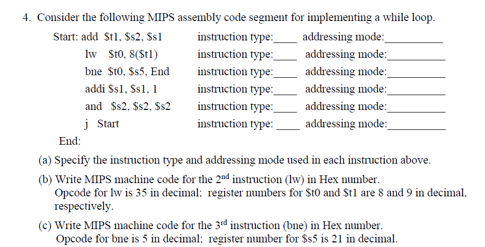 Solved 4. Consider the following MIPS assembly code segment | Chegg.com