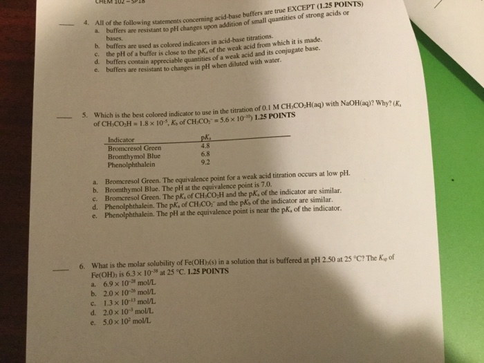 Solved All of the following statements concerning acid-base | Chegg.com