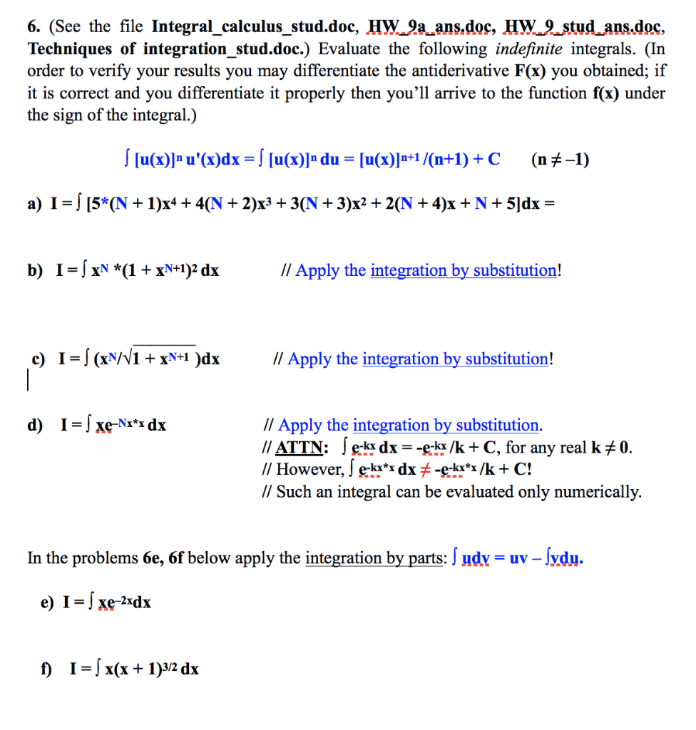 Solved 6. (See the file Integral_calculus_stud.doc, | Chegg.com
