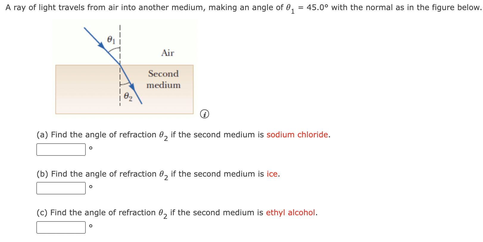 Solved A ray of light travels from air into another medium, | Chegg.com