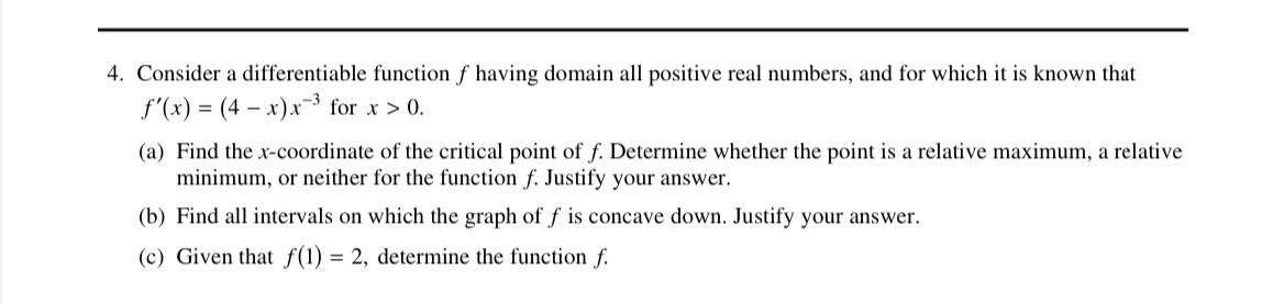 Solved 4. Consider a differentiable function f having domain | Chegg.com
