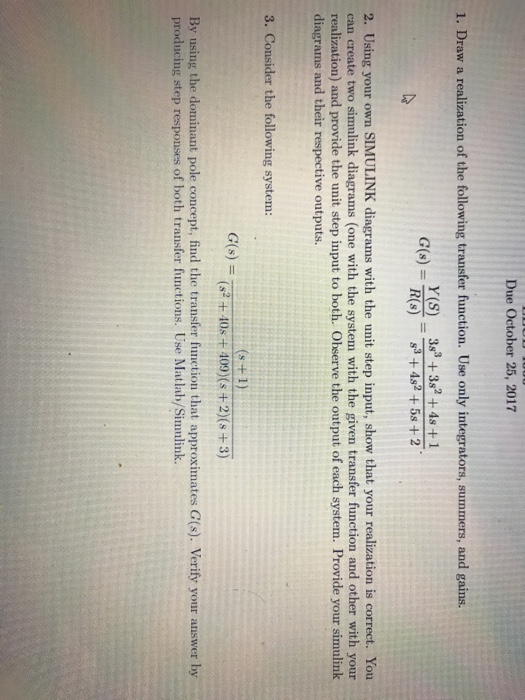 Solved Due October 25 2017 1 Draw A Realization Of The