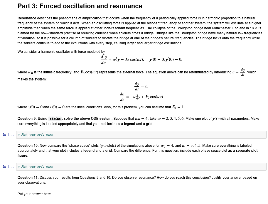 Part 3: Forced oscillation and resonance Resonance | Chegg.com
