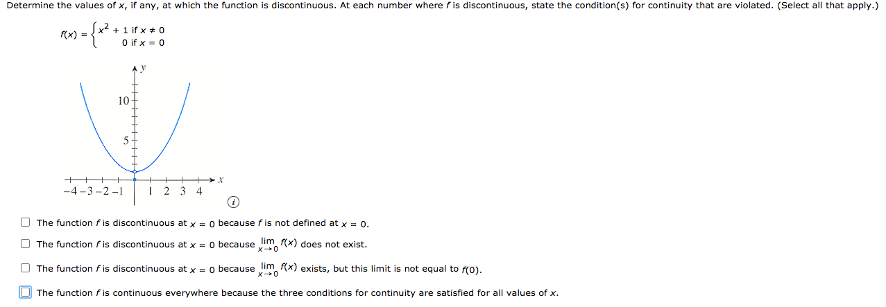 Solved Determine the values of x, if any, at which the | Chegg.com