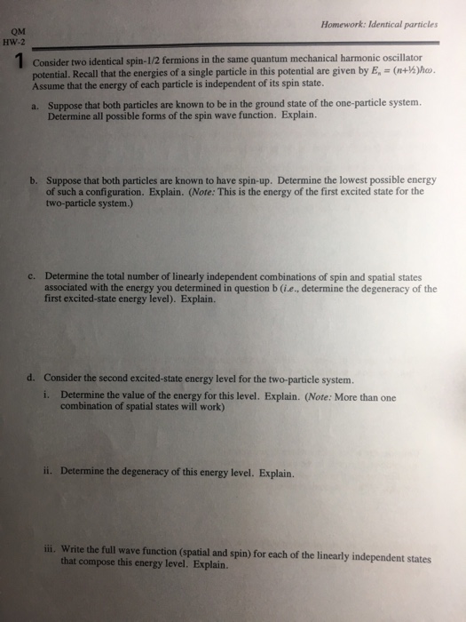 Solved Homework: Identical particles QM Hw-2 Consider two | Chegg.com