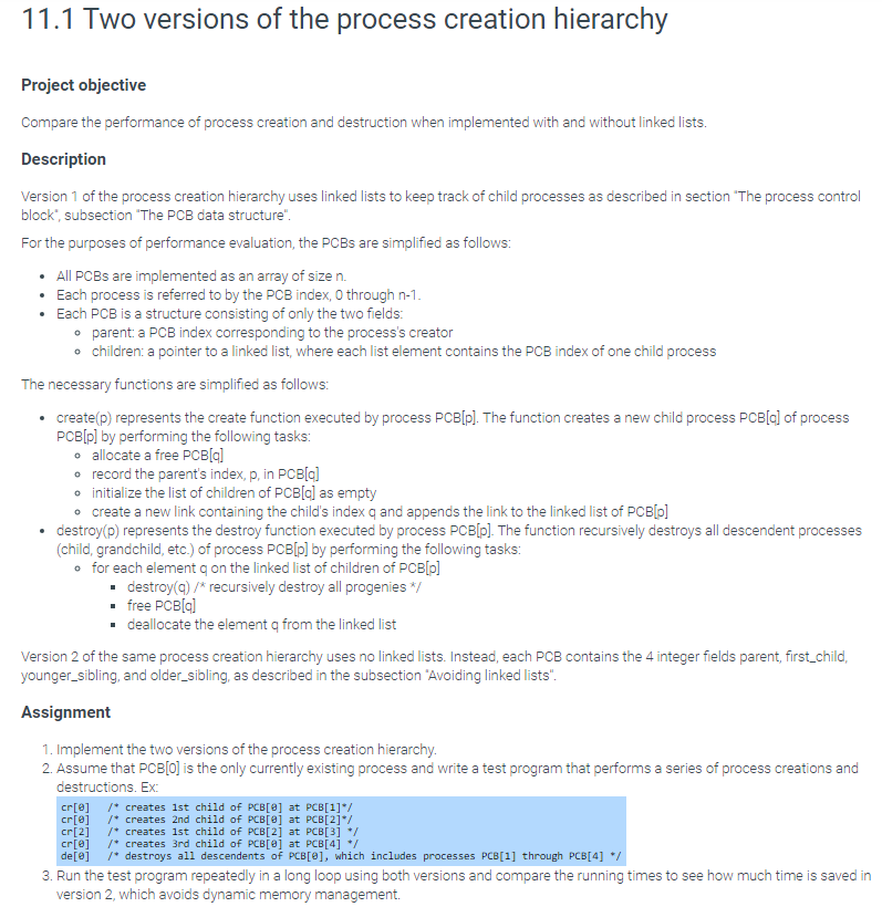 11.1 Two versions of the process creation hierarchy | Chegg.com