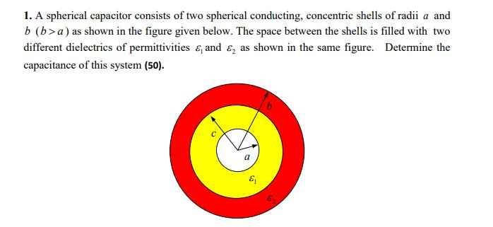 Solved 1. A spherical capacitor consists of two spherical | Chegg.com