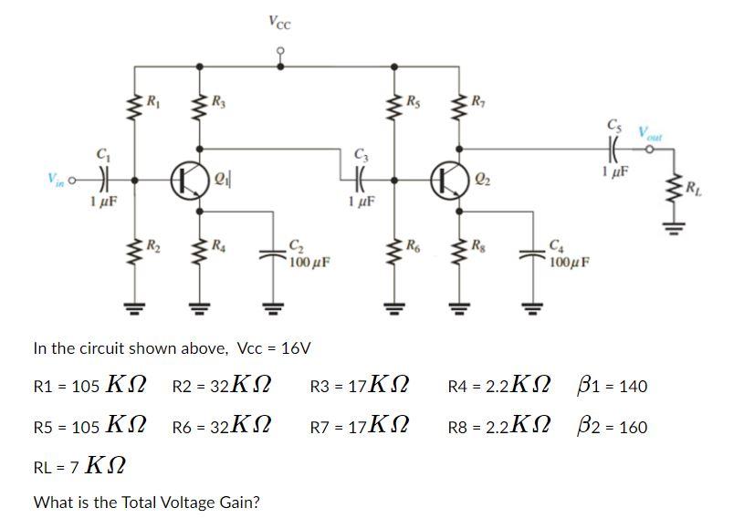 Solved Vec } R R3 w Rs m R Cs Vout C C3 HE 1 uF Qel 46 Q2 ER | Chegg.com