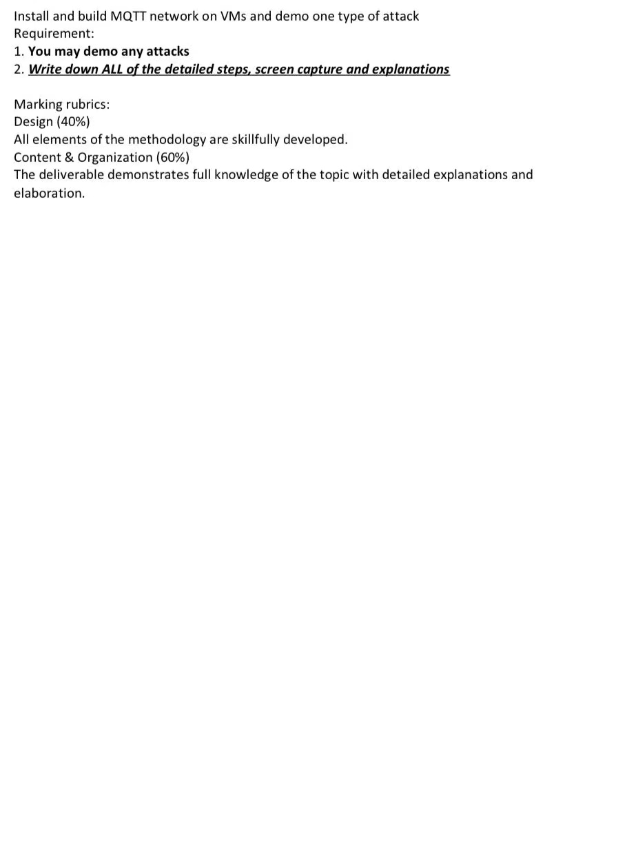 Solved Install and build MQTT network on VMs and demo one | Chegg.com
