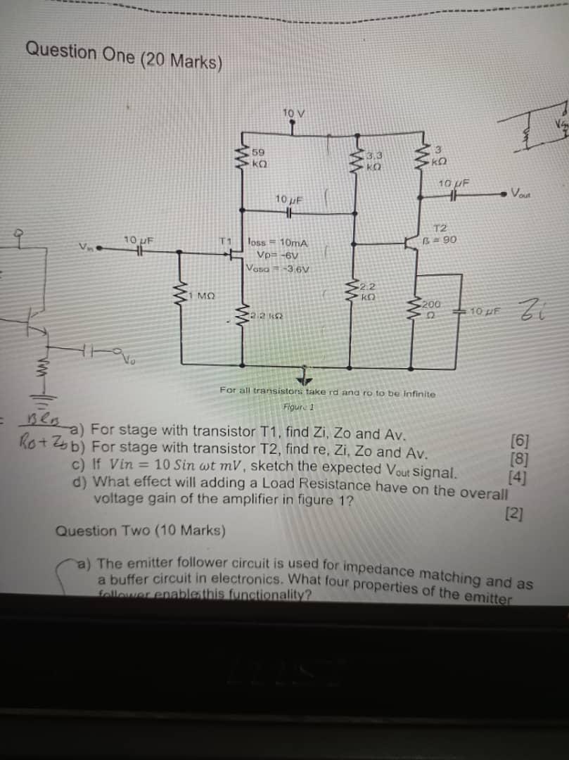 Solved Question One (20 Marks) ΜΩ T1 59 KO 10 V 1.2 k 10 μF | Chegg.com Solved Question One (20 Marks) ΜΩ T1 59 KO 10 V 1.2 k 10 μF | Chegg.com