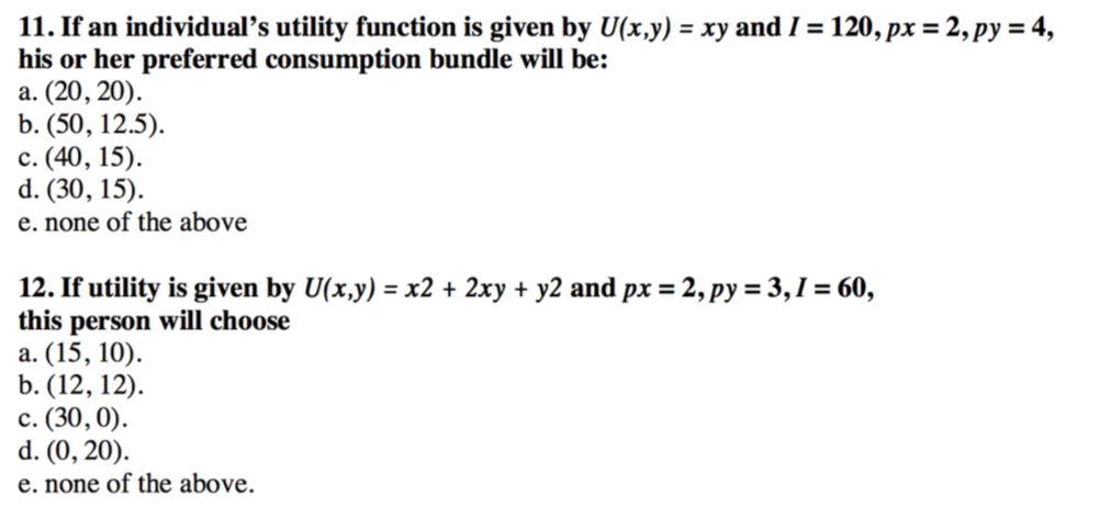 Solved 11. If an individual's utility function is given by | Chegg.com