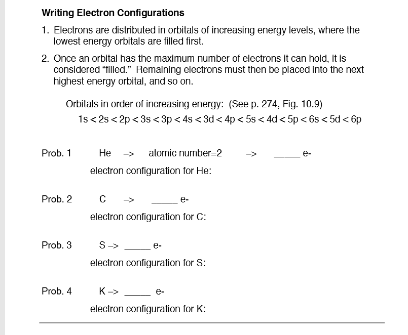 Solved Writing Electron Configurations 1 Electrons Are