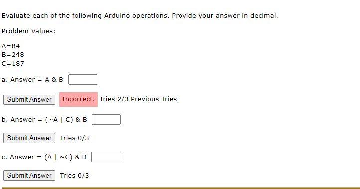 Solved Evaluate Each Of The Following Arduino Operations