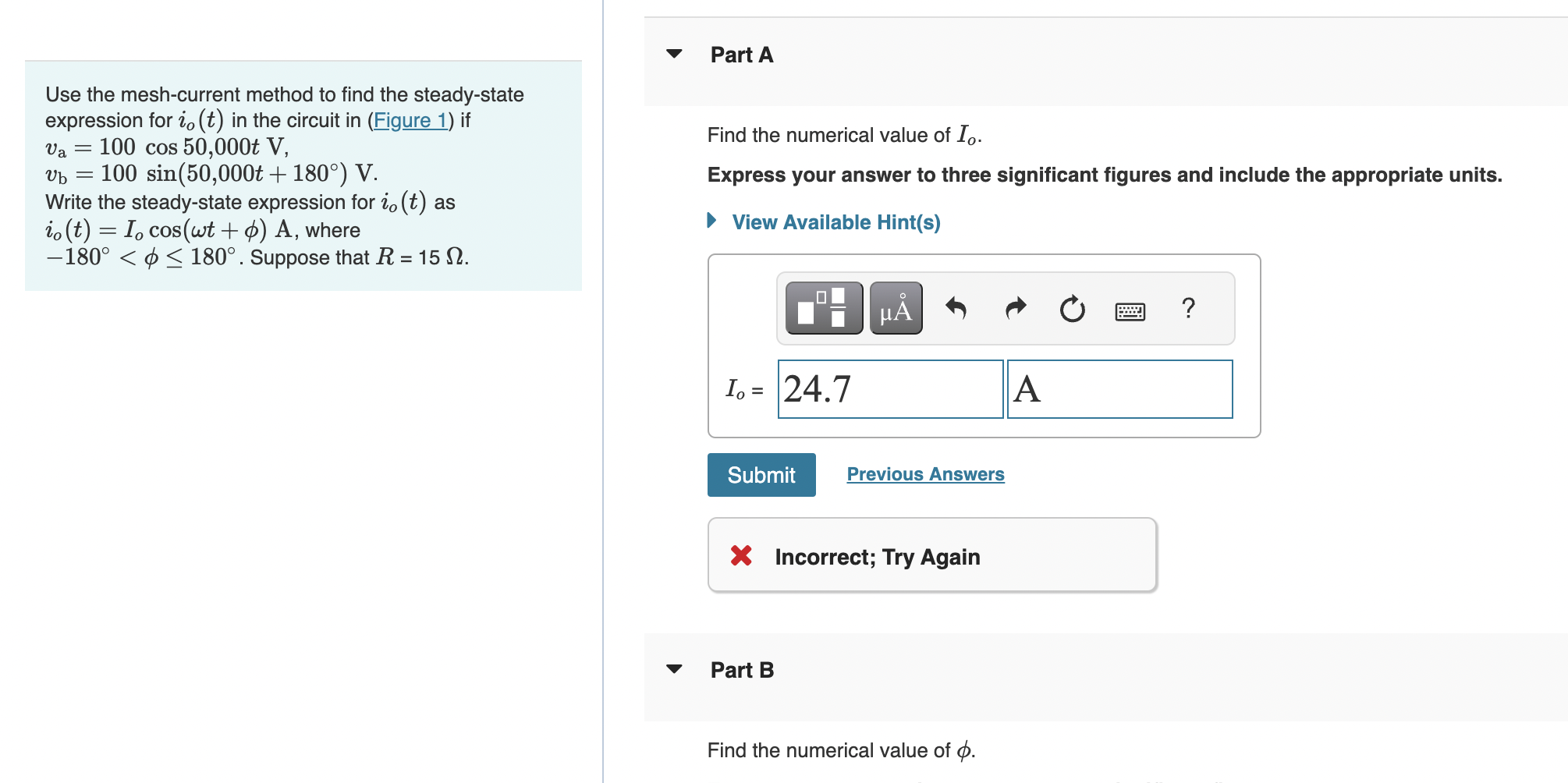 Solved Use the mesh-current method to find the steady-state | Chegg.com