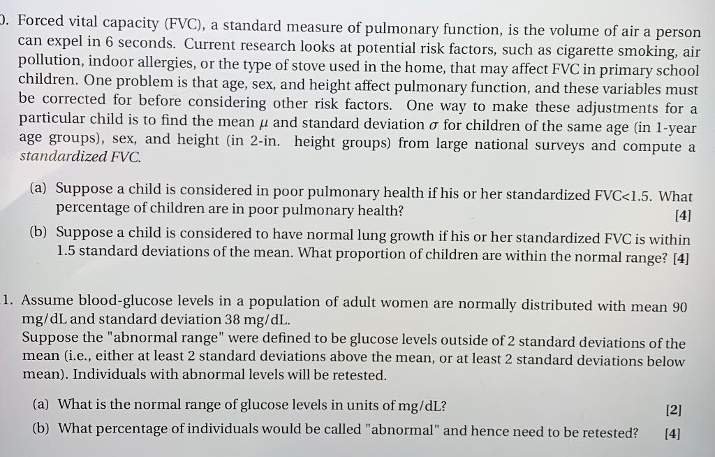Solved .). Forced vital capacity (FVC), a standard measure | Chegg.com