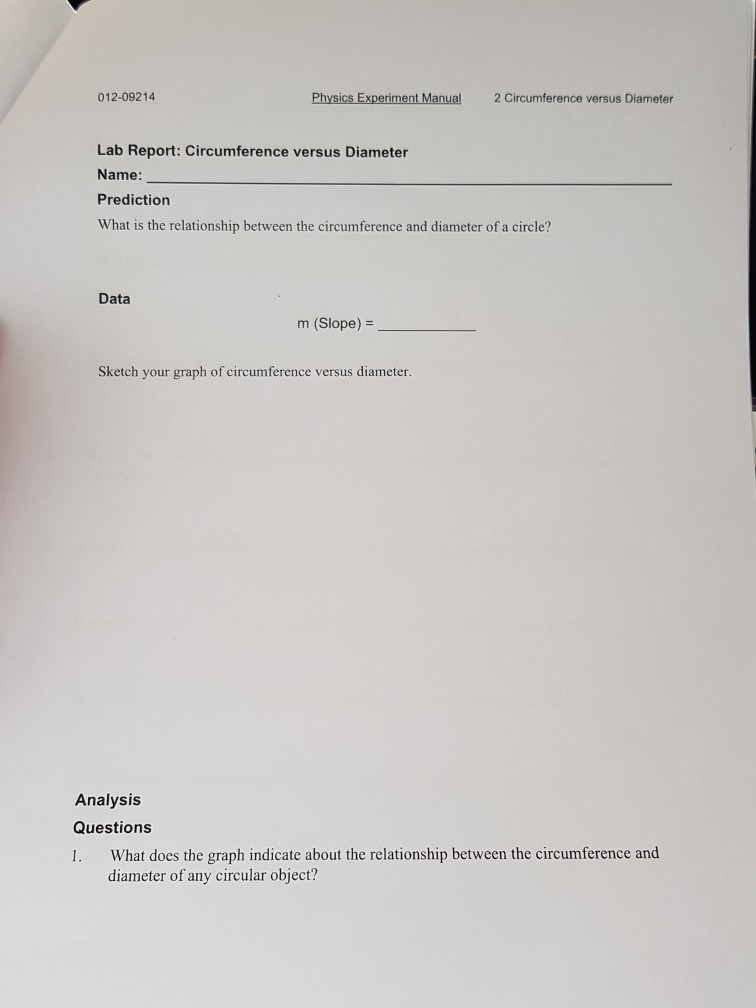 Solved 012-09214 Physics Experiment Manual 2 Circumference | Chegg.com