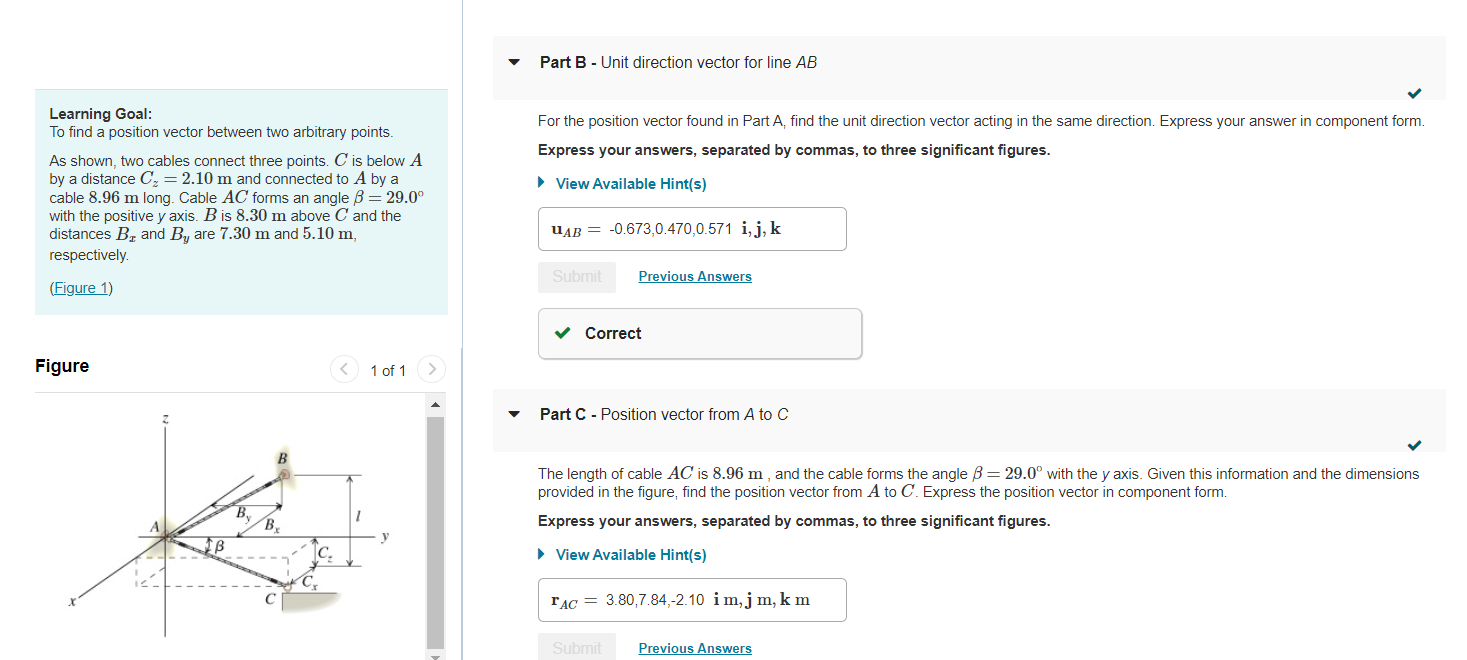 Solved Part B - Unit direction vector for line AB Learning | Chegg.com