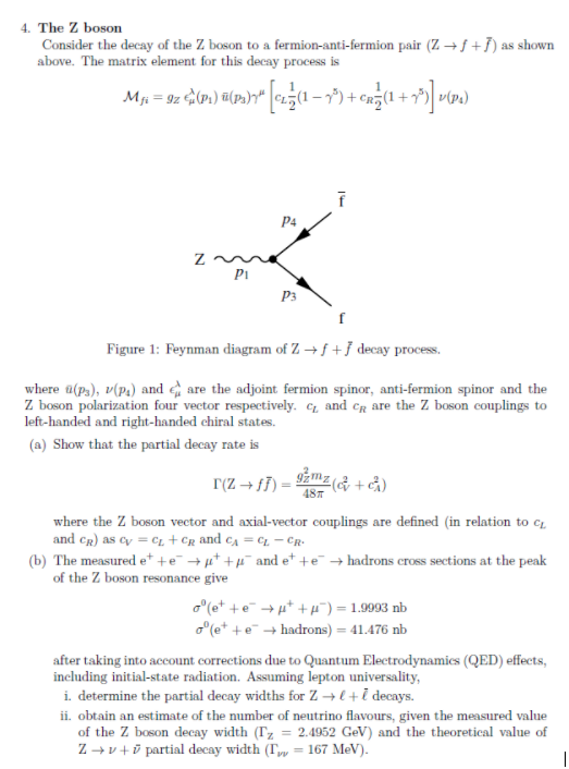 4. The Z boson Consider the decay of the Z boson to a | Chegg.com