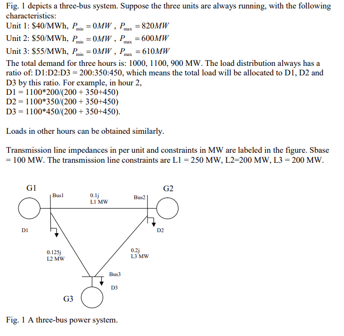 Fig. 1 depicts a three-bus system. Suppose the three | Chegg.com