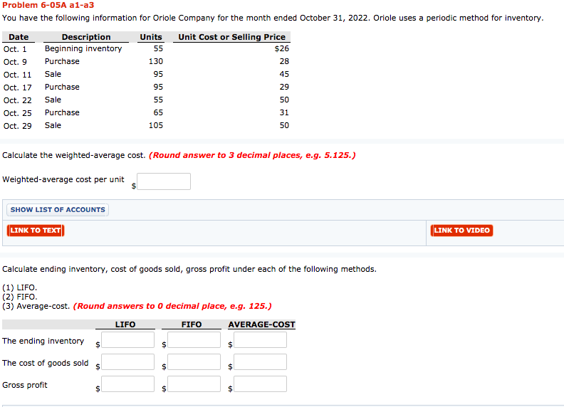 Solved Problem 6-05A a1-a3 You have the following | Chegg.com