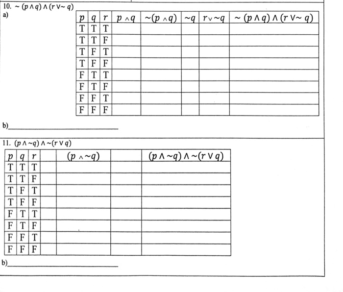 Solved a) TTF TF T FT T FT F F F T b) TTF TFT TFF F TF FFT | Chegg.com