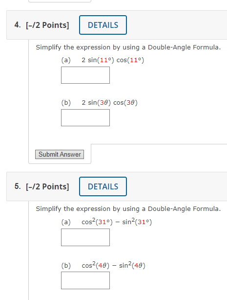 Solved Simplify the expression by using a Double-Angle | Chegg.com