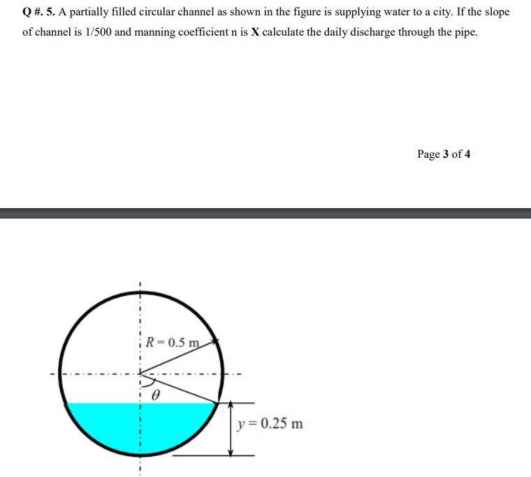 Solved Q #. 5. A partially filled circular channel as shown | Chegg.com