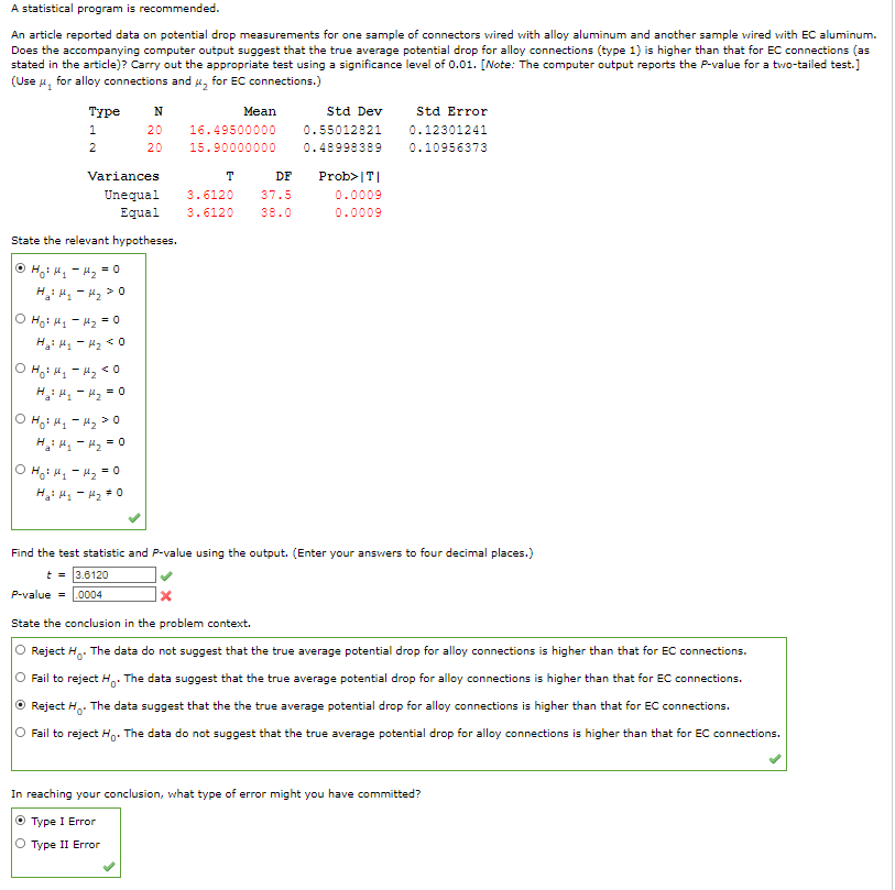 A statistical program is recommended.An article | Chegg.com