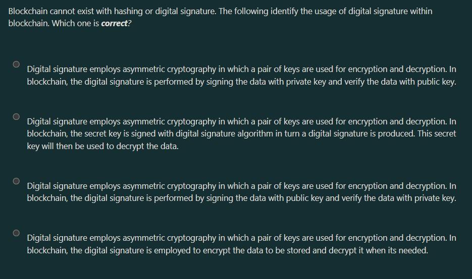 Solved lockchain cannot exist with hashing or digital | Chegg.com
