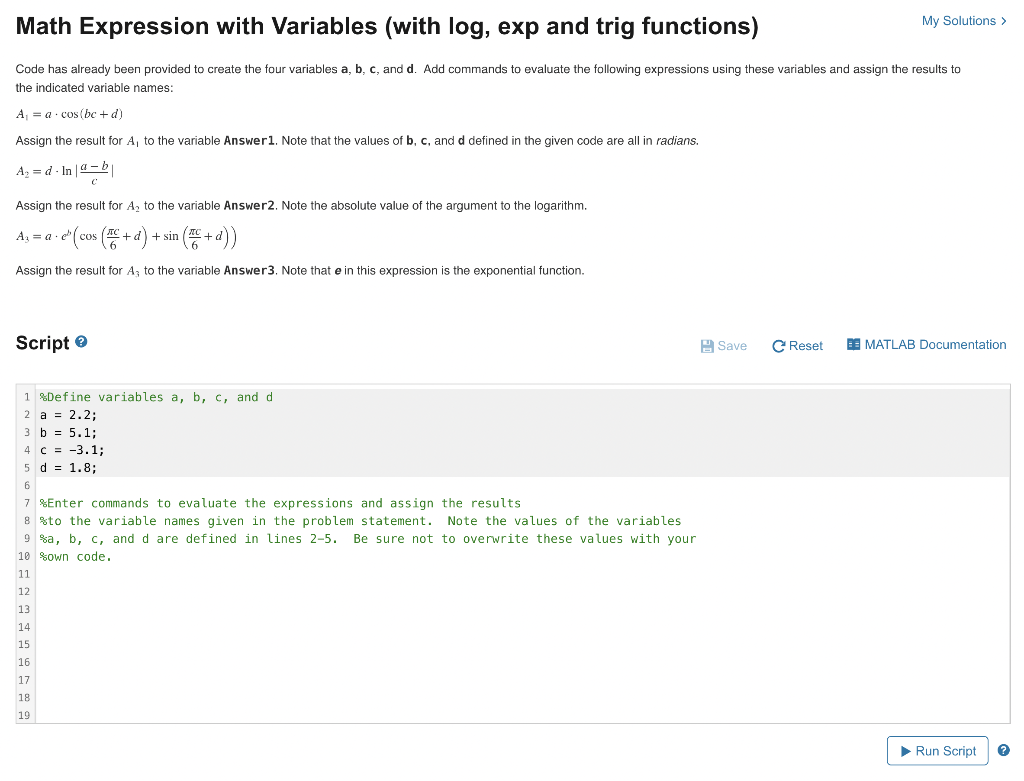 Solved Math Expression with Variables (with log, exp and | Chegg.com